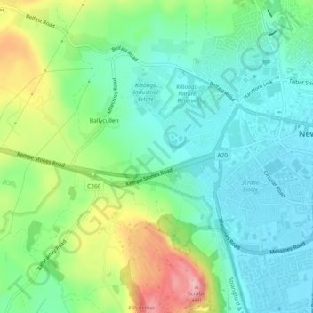 Ballycullen topographic map, elevation, terrain