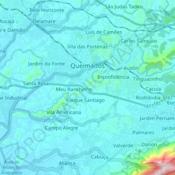 Queimados topographic map, elevation, terrain