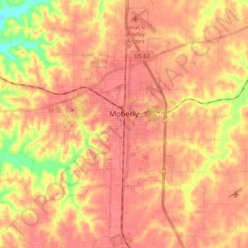 Moberly topographic map, elevation, terrain