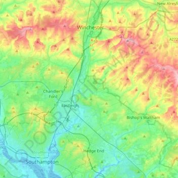 River Itchen topographic map, elevation, terrain