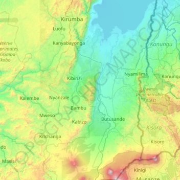 Rutshuru topographic map, elevation, terrain