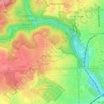Edmondson Village topographic map, elevation, terrain