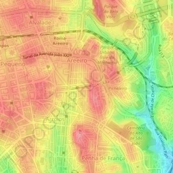 Miradouro da Fonte Luminosa topographic map, elevation, terrain