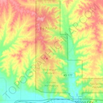 Tallgrass Prairie National Preserve topographic map, elevation, terrain
