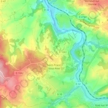Saint-Priest-sous-Aixe topographic map, elevation, terrain