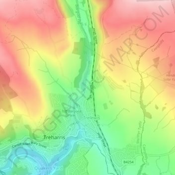 Taff Bargoed Park topographic map, elevation, terrain