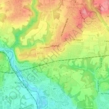 Lesmo topographic map, elevation, terrain