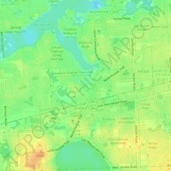 Walled Lake topographic map, elevation, terrain