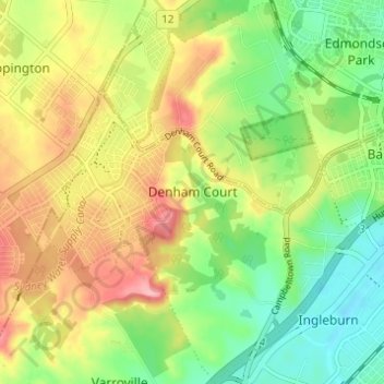 Denham Court topographic map, elevation, terrain
