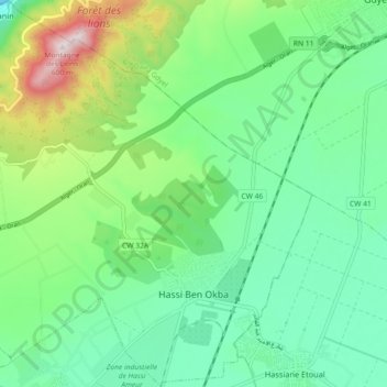 Hassi Ben Okba topographic map, elevation, terrain