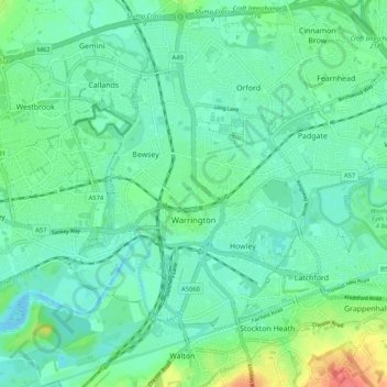 Warrington topographic map, elevation, terrain