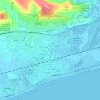 Lancing topographic map, elevation, terrain
