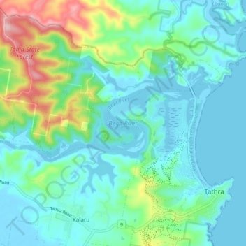 Bega River topographic map, elevation, terrain