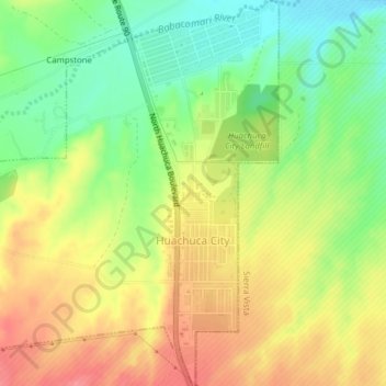 Huachuca City topographic map, elevation, terrain