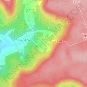 Romery topographic map, elevation, terrain
