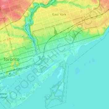 Toronto—Danforth topographic map, elevation, terrain