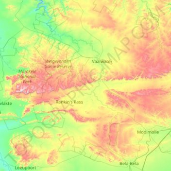 Modimolle Local Municipality topographic map, elevation, terrain
