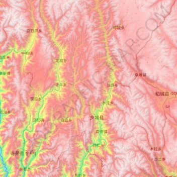 Xiangcheng County topographic map, elevation, terrain