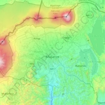 Musanze topographic map, elevation, terrain