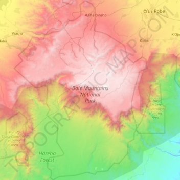 Bale Mountains National Park topographic map, elevation, terrain
