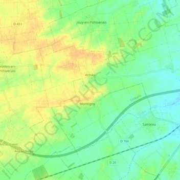 Attray topographic map, elevation, terrain