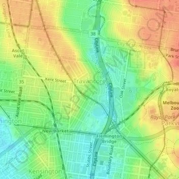 Travancore topographic map, elevation, terrain