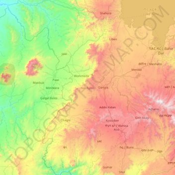 Awi Agew topographic map, elevation, terrain