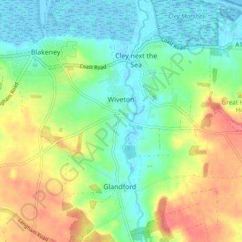 Wiveton topographic map, elevation, terrain
