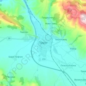 Pirot topographic map, elevation, terrain