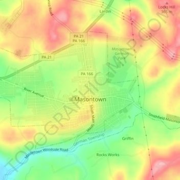 Masontown topographic map, elevation, terrain