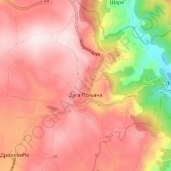 Duga Poljana topographic map, elevation, terrain