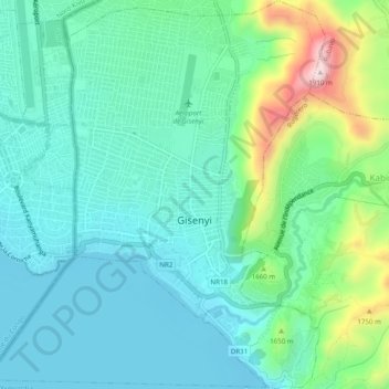 Gisenyi topographic map, elevation, terrain