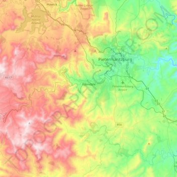 Msunduzi topographic map, elevation, terrain