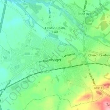 Alsager topographic map, elevation, terrain