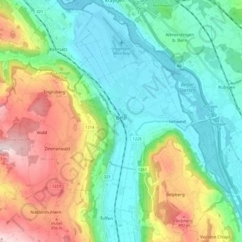 Belp topographic map, elevation, terrain