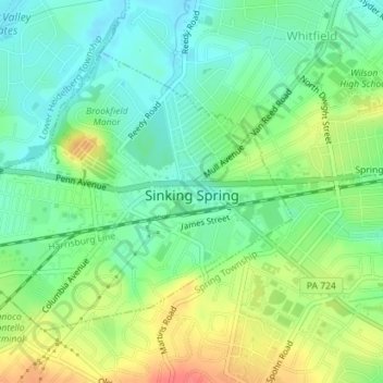 Sinking Spring topographic map, elevation, terrain