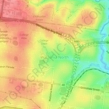 Watsonia North topographic map, elevation, terrain