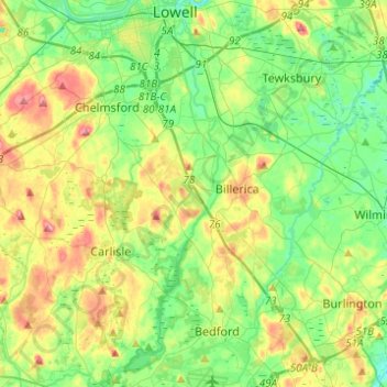 Concord River topographic map, elevation, terrain
