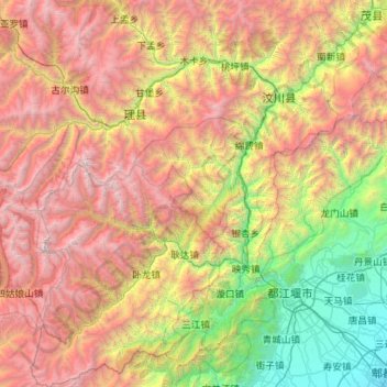 Wenchuan County topographic map, elevation, terrain