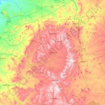 Nyamira County topographic map, elevation, terrain