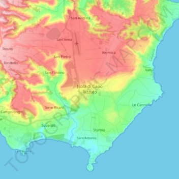 Isola di Capo Rizzuto topographic map, elevation, terrain