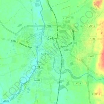 Carlow topographic map, elevation, terrain