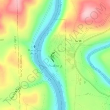 Foxburg topographic map, elevation, terrain