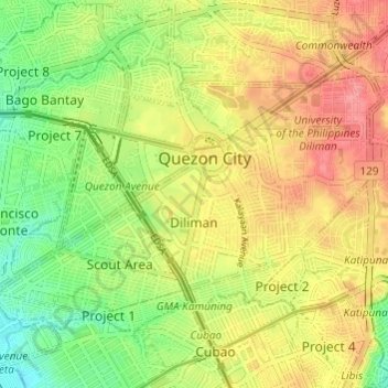 Diliman topographic map, elevation, terrain