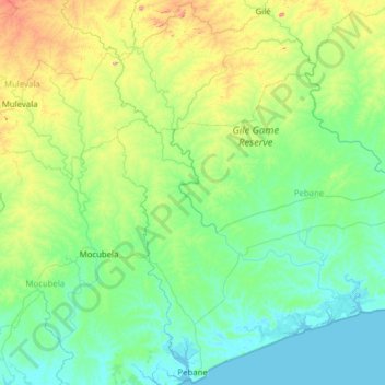 Pebane topographic map, elevation, terrain