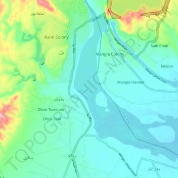 Jhelum River topographic map, elevation, terrain
