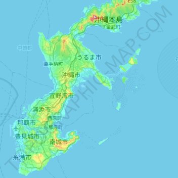 Uruma topographic map, elevation, terrain