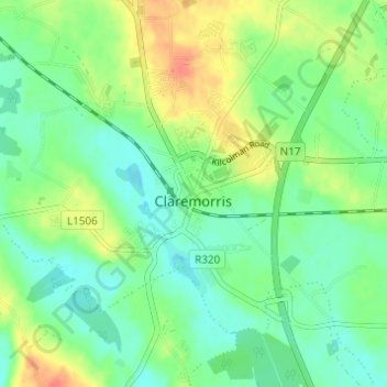 Claremorris topographic map, elevation, terrain