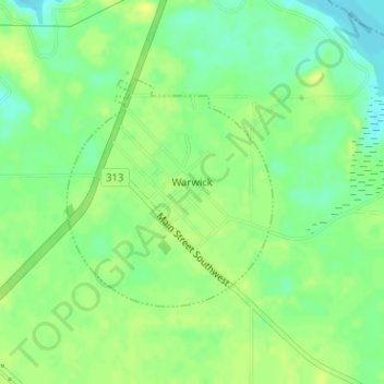 Warwick topographic map, elevation, terrain