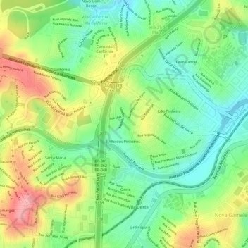 Alto dos Pinheiros topographic map, elevation, terrain